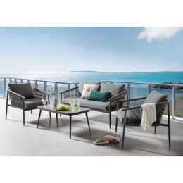 Destiny Gartenlounge-Set &raquo;VERONA&laquo; 1x 2er Sofa, 2x Sessel, 1x Tisch, inkl. Auflagen, 11 Stk. tlg. Aluminium, Olefin-Rope grau Aluminium, Glas, Polyester