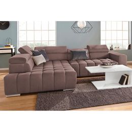 exxpo - sofa fashion Ecksofa &raquo;Elias, aktuelle Kreuzsteppung im Sitz, bequem, Breite 307cm, L-Form&laquo; mit Kopf- bzw. R&uuml;ckenverstellung, wahlweise mit 