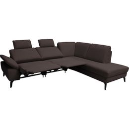 Alina Ecksofa inkl. Kopfst&uuml;tzen, wahlweise mit Relaxfunktion, Breite: 243 cm braun Struktur GBA (100% Polyester)