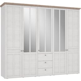 FORTE Kleiderschrank &raquo;Iloppa, Schlafzimmerschrank im Landhausstil&laquo; Ma&szlig;e: B/H/T ca. 254,4x216,6x62,1 cm, Schrank mit Spiegel braun FSC -zertifizierter 