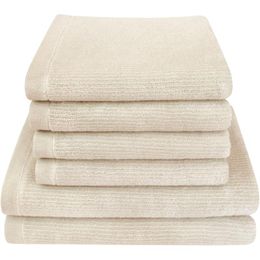 Dyckhoff Handtuch Set &raquo;Landscape&laquo; Set 6 Stk. Walkfrottier 4 Handt&uuml;cher (50x100cm), 2 Duscht&uuml;cher (70x140cm) beige Walkfrottier, Obermaterial: 100% Baumwolle