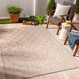 Teppich &raquo;ORAN&laquo; rechteckig 4 mm H&ouml;he Teppich In- /Outdoor Boho Jute-Optik, Balkon, Terrasse, Garten, Beige braun Kunstfaser