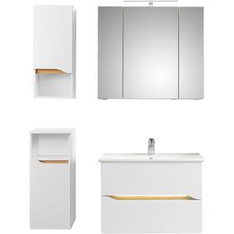 Badm&ouml;bel-Set &raquo;Quickset 4-teilig, Keramik-Waschtisch und LED-Spiegelschrank&laquo; 6 Stk. tlg. wei&szlig; Glas, Keramik, Spanplatte