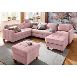 Home Affaire Wohnlandschaft &raquo;Earl U-Form&laquo; wahlweise auch mit Bettfunktion oder Bettfunktion mit Bettkasten rosa Struktur fein (100% Polyester);Luxus-