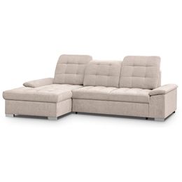 WERK2 Ecksofa &raquo;Carmen, mit Bettfunktion & Bettkasten, optional Sitztiefenverstellung&laquo; mit Sitztiefenverstellung, Struktur weich, Creme beige 95% 