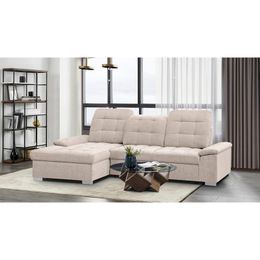 WERK2 Ecksofa &raquo;Carmen, mit Bettfunktion & Bettkasten, optional Sitztiefenverstellung&laquo; mit Sitztiefenverstellung, Struktur weich, Creme beige 95% 