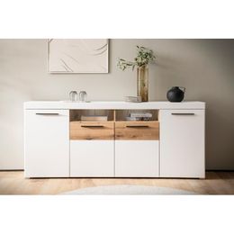 Home Affaire Sideboard &raquo;Salerno, moderner Schrank, Highboard in Wei&szlig; mit Eiche Evoke Dekor&laquo; Metallgriffe, ausreichend Stauraum, vielseitig einsetzbar,