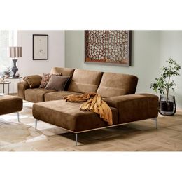 W.Schillig Ecksofa &raquo;run, Designsofa mit tollem Sitzkomfort, bequem, L-Form&laquo; mit elegantem Holzsockel, F&uuml;&szlig;e in Chrom gl&auml;nzend, Breite 319 cm braun 