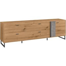 set one by Musterring TV-Schrank &raquo;Deltona&laquo; inkl. LED-Beleuchtung, Metallkufe, Sandstein-Zierelement, B214 x H67cm braun Spanplatte