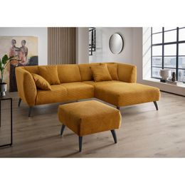 Home Affaire Ecksofa &raquo;Colori Polsterm&ouml;bel mit zeitlos eleganter R&uuml;ckenf&uuml;hrung. L-Form&laquo; Holzfu&szlig;farbe w&auml;hlbar, inkl. 4x Zierkissen gold 100% Polyester