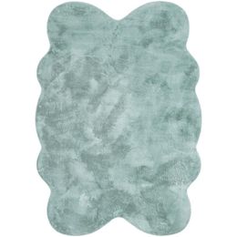 Paco Home Fellteppich &raquo;Pelt 640&laquo; fellf&ouml;rmig 16 mm H&ouml;he Kunstfell, Uni Farben, sehr weicher Flor blau Polyester