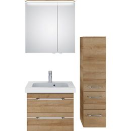 Badm&ouml;bel-Set &raquo;Balto Sprint 3-teilig, Mineralmarmor-Waschtisch mit LED-Spiegelschrank&laquo; 4 Stk. tlg. braun Spanplatte
