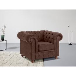 Home Affaire Sessel &raquo;Chesterfield B/T/H: 105/69/74 cm&laquo; mit hochwertiger Knopfheftung, auch in Leder braun 100% Polyester