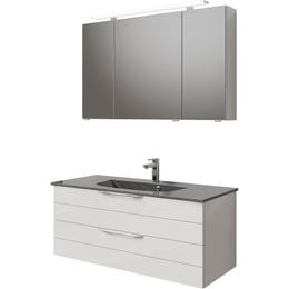 Badm&ouml;bel-Set &raquo;Serie 6025 2-teilig Mineralmarmor-Waschtisch mit LED-Spiegelschrank&laquo; 2 Stk. tlg. wei&szlig; Spanplatte