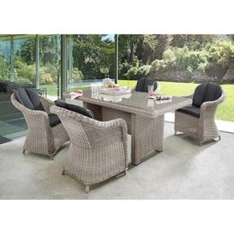 Destiny Garten-Essgruppe &raquo;MALAGA LUNA&laquo; Set, 13 Stk. tlg. Polyrattan, 4 Sessel + Tisch 200x100x75cm, inkl. Auflagen wei&szlig;