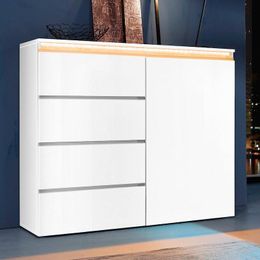 Home Affaire Highboard &raquo;Magic, Highboard, Hochschrank, Hochkommode&laquo; mit 1 T&uuml;r und 4 Schubk&auml;sten, Hochglanz lackiert, Breite 120 wei&szlig; FSC -