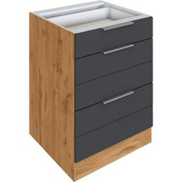 KOCHSTATION Auszugsunterschrank &raquo;KS-Luhe&laquo; 60 cm breit, hochwertige MDF-Fronten mit waagerechter Lisene grau MDF