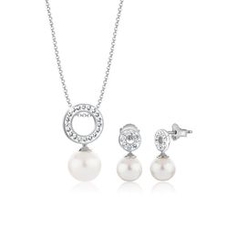 NENALINA Damen Schmuckset &raquo;Kreis Kristalle Perlen 925 Silber&laquo; () silber