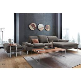 W.Schillig Ecksofa &raquo;enjoy&MORE, Designsofa, elegant und bequem, L-Form&laquo; mit Sitztiefenverstellung, F&uuml;&szlig;e silber matt, Breite 310 cm grau Chenille-