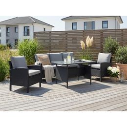 Konifera Gartenlounge-Set &raquo;&raquo;Brooklyn&laquo;&laquo; Set, 1x 3er Sofabank, 2 Sessel, Tisch 66x120x74 cm, inkl. Auflagen, 12 Stk. tlg. Stahl/Polyrattan schwarz Stahl