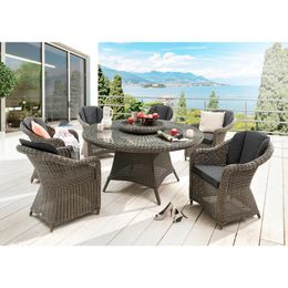 Destiny Garten-Essgruppe &raquo;MALAGA LUNA&laquo; 6x Sessel, 1x Tisch, 1x Drehteller, inkl. Auflagen, 19 Stk. tlg. Aluminium, Polyrattan grau Obermaterial: 100% 