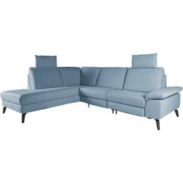 Alina Ecksofa inkl. Kopfst&uuml;tzen, wahlweise mit Relaxfunktion, Breite: 243 cm blau Struktur GBA (100% Polyester)