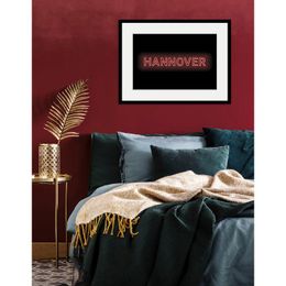 queence Bild &raquo;HANNOVER LIGHTS&laquo; Schriftzug St&auml;dte 1 Stk. tlg. HD Premium Poster-Druck inkl. Holzrahmen rot Acrylglas, Holz, Papier