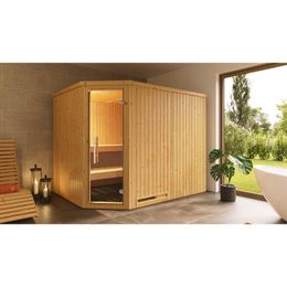 Weka Sauna &raquo;Element-Ecksauna VARBERG 4&laquo; vorgefertigte Elemente, moderne Ganzglast&uuml;r beige
