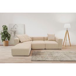 Home Affaire Ecksofa &raquo;Gerrid L-Form&laquo; Cord-Bezug, Modulsofa, bestehend aus Eck- und Mittelelement + Hocker beige 100% Polyester