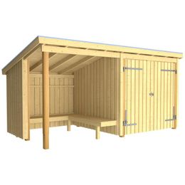 Plus Gartenhaus &raquo;Nordic Multi&laquo; Gartenhaus 9,5 m&sup2;, mit Doppelt&uuml;r, Dachpappe/Aluleisten/H-F&uuml;&szlig;e beige Holzwerkstoff