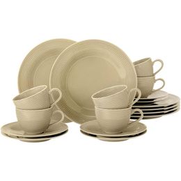 Seltmann Weiden Kaffeeservice &raquo;Geschirr-Set, Service Beat&laquo; Teller, Tassen, Untertassen, Rillendekor, 18 Teile, f&uuml;r 6 Personen beige Porzellan