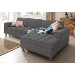 Home Affaire Ecksofa &raquo;Corby L-Form&laquo; wahlweise mit Bettfunktion, Steppung auf Sitzfl&auml;che grau Struktur fein (100% Polyester);Chenille (100% Polyester);