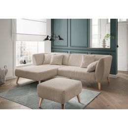 Home Affaire Ecksofa &raquo;Colori Polsterm&ouml;bel mit zeitlos eleganter R&uuml;ckenf&uuml;hrung. L-Form&laquo; Holzfu&szlig;farbe w&auml;hlbar, inkl. 4x Zierkissen beige 100% Polyester
