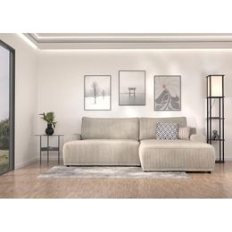 Trendmanufaktur Ecksofa &raquo;Fordon, Schlafsofa mit Bettkasten, Couch in L-Form, Breite 250 cm&laquo; in Cordstoff HYPER, cream, Recamiere rechts beige 92% 