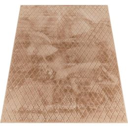 Paco Home Hochflor-Teppich &raquo;Arnheim 742&laquo; rechteckig 26 mm H&ouml;he Uni Farben, Rauten Muster, besonders weich, Hoch-Tief Effekt beige Polyester