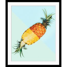queence Bild &raquo;Justina&laquo; Ananas Kunst Lebensmittel Obst Obst Bilder HD Premium Poster-Druck inkl. Holzrahmen bunt Acrylglas, Holz, Papier