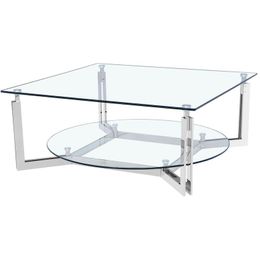LEONIQUE Couchtisch &raquo;Milano&laquo; Couchtisch, quadratisch, Glas, Chrom, Sicherheitsglas, 100x100x41 grau