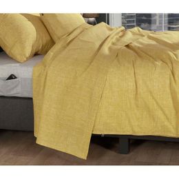 ZO HOME Bettlaken &raquo;Lino&laquo; Laken aus 100% Baumwolle, Linen-look Print, Betttuch ab 90x200 gelb Renforc&eacute;, Obermaterial: 100% Baumwolle