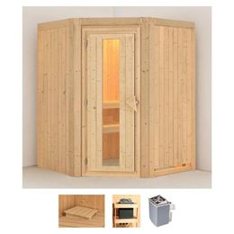 Karibu Sauna &raquo;Larin&laquo; Set, 9 KW-Ofen mit integrierter Steuerung beige