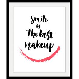 queence Bild &raquo;Smile&laquo; Motivationsbilder Schriftzug Schwarz-Wei&szlig; HD Premium Poster-Druck inkl. Holzrahmen bunt Acrylglas, Holz, Papier