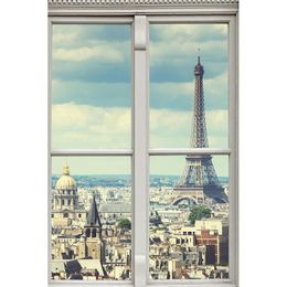 queence Leinwandbild &raquo;Paris&laquo; Fensterblick Paris Stadt 1 Stk. tlg. Premium-Leinwandstoff beige Canvas, Holzrahmen