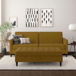 3-Sitzer &raquo;Presley&laquo; Sofa mit Bett-Funktion und verstellbarer R&uuml;ckenlehne gelb Webstoff, 100% Polyester