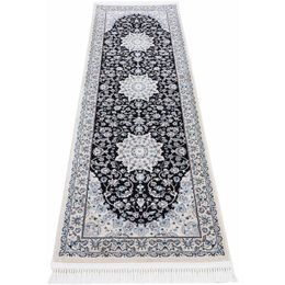 CarpetFine Teppich &raquo;Nain Diane, auch als L&auml;ufer&laquo; rechteckig 8 mm H&ouml;he Kurzflor mit Fransen, Vintage Orient Look, Wohnzimmer blau Polyester, 