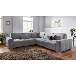 Sit & More sit&more Ecksofa &raquo;Santorini L-Form&laquo; mit Federkern und Sitztiefenverstellung, wahlweise mit Bettfunktion grau Struktur (100% Polyester);Struktur fein (