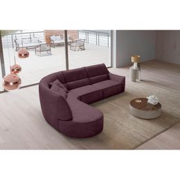 Egoitaliano Ecksofa &raquo;Puffy, extravagant & edel, Retro Designsofa, hoher Sitzkomfort, L-Form&laquo; mit Ottomane, wahlweise mit und ohne elektrischer Relaxfunktion lila