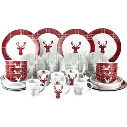 Retsch Arzberg Kombiservice &raquo;Geschirr-Set, Service HIGHLAND STAG, Winter, Advent, Weihnachten&laquo; Hirsch trifft Schottenkaro, 30 Teile, f&uuml;r 6 Personen rot Porzellan