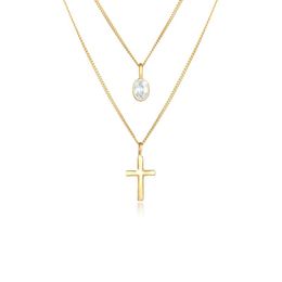 Elli Damen Gliederkette &raquo;Layer Zirkonia Kreuz Glaube 925 Silber&laquo; gold