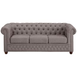Home Affaire Chesterfield-Sofa &raquo;New Castle&laquo; mit hochwertiger Knopfheftung in Chesterfield-Design, B/T/H: 203/86/72 grau Samtoptik (100% Polyester);