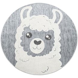 Paco Home Kinderteppich &raquo;Tweet 468&laquo; rund 12 mm H&ouml;he Flachgewebe, Hoch-Tief-Effekt, Motiv Lama, In- und Outdoor geeignet grau Polypropylen