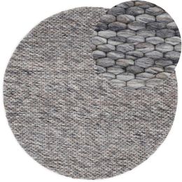 CarpetFine Wollteppich &raquo;Sina&laquo; rund 14 mm H&ouml;he grobe Struktur, Zeitloses Design, reine Wolle, Wohnzimmer grau Wolle